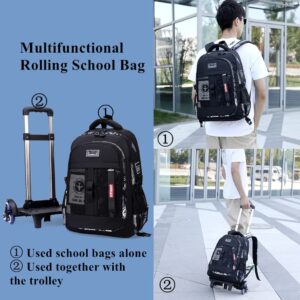 Mildame Boys Rolling Backpack Kids Luggage Bookbag with Wheels Elementary Wheeled Schoolbag Trolley Bag for Teens