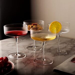 VIFVOR 6 Pcs Ribbed Coupe Cocktail Glasses, 10 oz Classic Old Styling Martini Glass Set with Gift Box Packaging Elegant Hand Blown Manhattan Goblet for Cocktail, Champagne, Bar and Gift