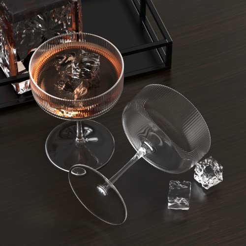 VIFVOR 6 Pcs Ribbed Coupe Cocktail Glasses, 10 oz Classic Old Styling Martini Glass Set with Gift Box Packaging Elegant Hand Blown Manhattan Goblet for Cocktail, Champagne, Bar and Gift