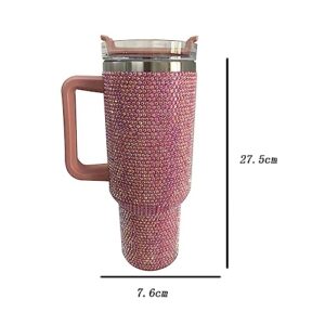 MYHOBBY Shiny Rhinestone 40 Oz Tumbler with Handle,Stainless Steel Insulated Travel Coffee Mug Double Wall Leak Resistant Vacuum Tumbler with Straw,Pink