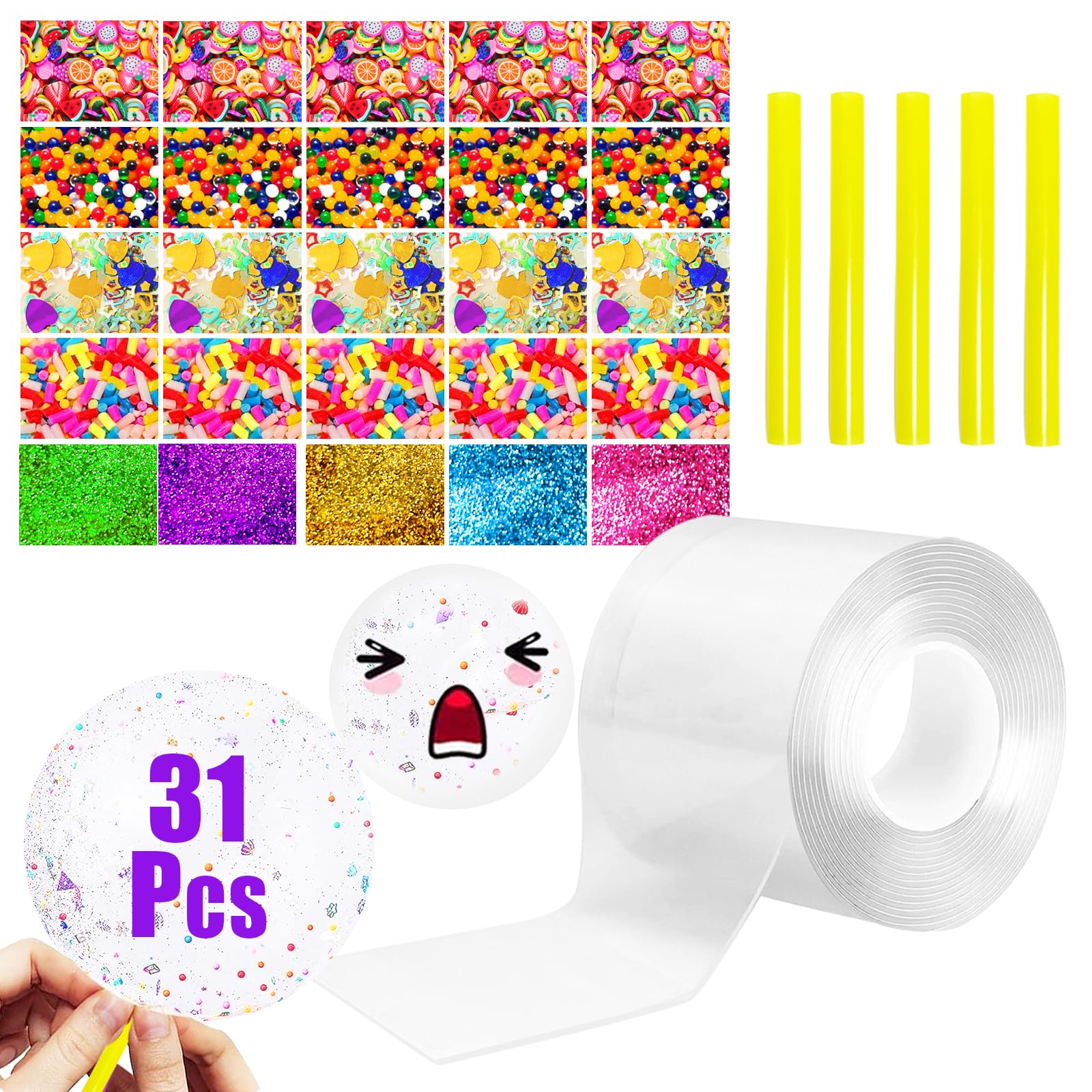 Nano Tape Bubbles Kit, 31Pcs Double Sided Tape Bubbles Balloons, Nano Tape Elastic Bubble DIY Stress Balls Craft Kit, Party Favors, Fidget Toys for Girls, Boys, Kids