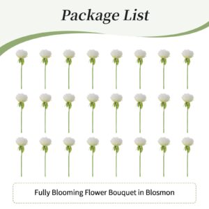 BLOSMON Peonies Artificial Flowers Wedding Decoration 24 Heads White Silk Peony with Stem Faux Flower DIY Bouquets for Wedding Party Home Room Table Ceterpieces Decor Fake Floral Bulk Arrangement