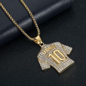 Number 10 Soccer Pendant Necklace for Men - Iced Out Sports Charm Jewelry with Football Players Number