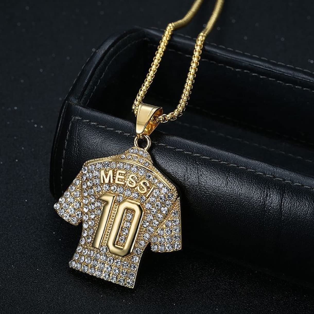 Number 10 Soccer Pendant Necklace for Men - Iced Out Sports Charm Jewelry with Football Players Number