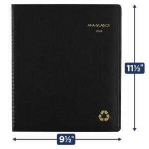 AT-A-GLANCE 2024 Monthly Planner, 9" x 11", Large, Spiral Bound, Recycled, Monthly Tabs, Faux Leather, Black (70260G0524)