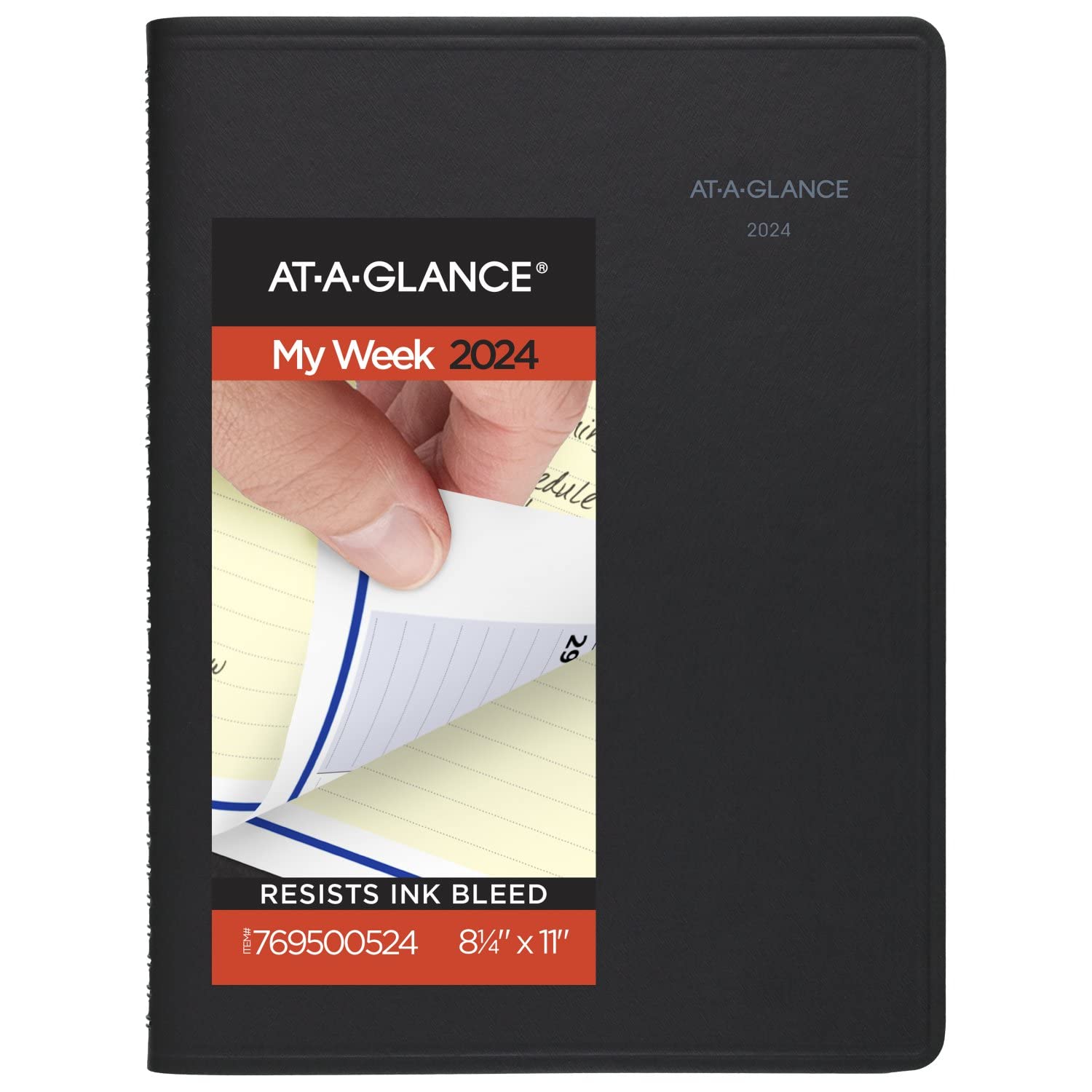 AT-A-GLANCE 2024 Weekly & Monthly Planner, QuickNotes, Quarter-Hourly Appointment Book, Monthly Tabs, 8-1/4" x 11", Large, Pockets, Black (769500524)