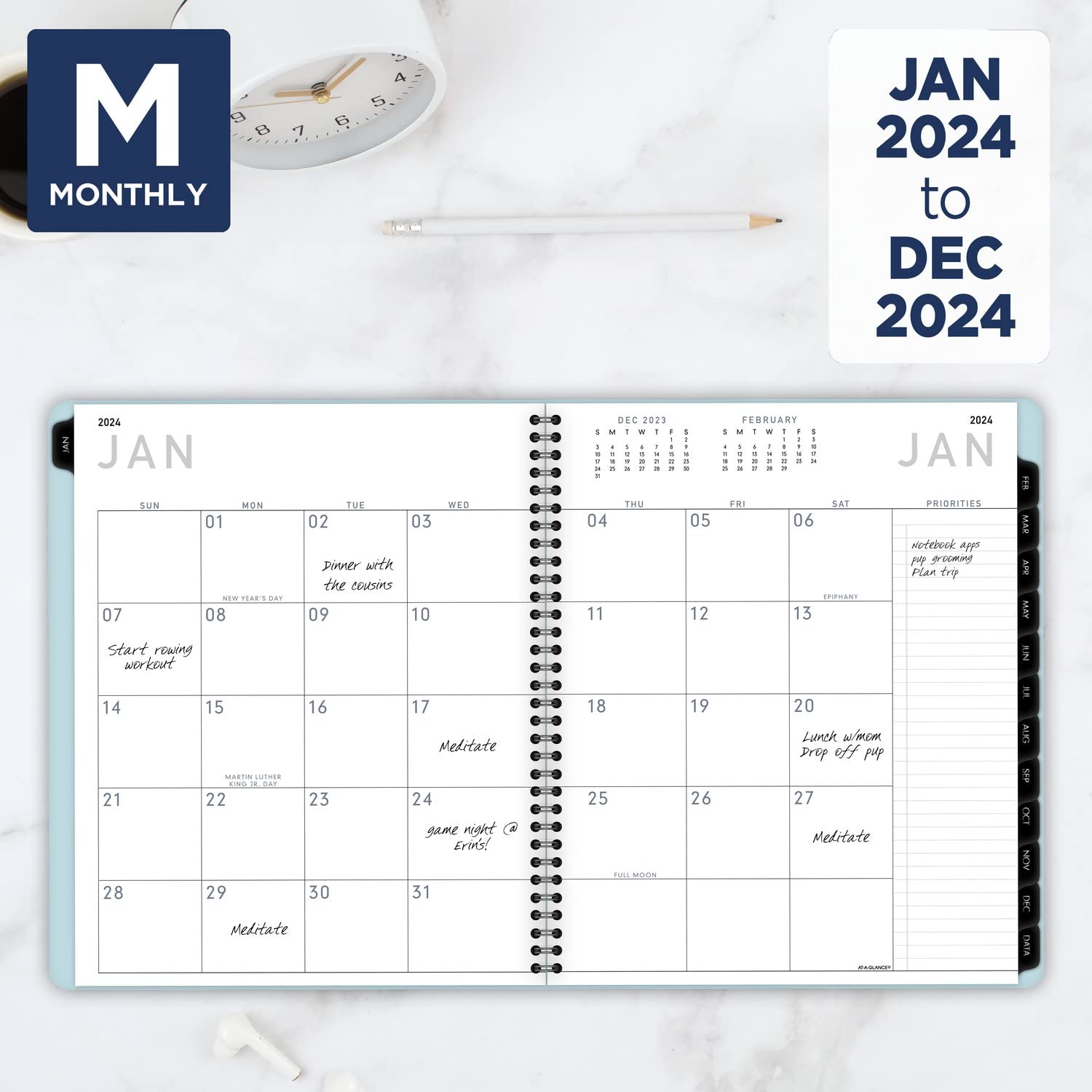 AT-A-GLANCE 2024 Monthly Planner, 9" x 11", Large, Contemporary Lite, Sky Blue (7026XL3824)