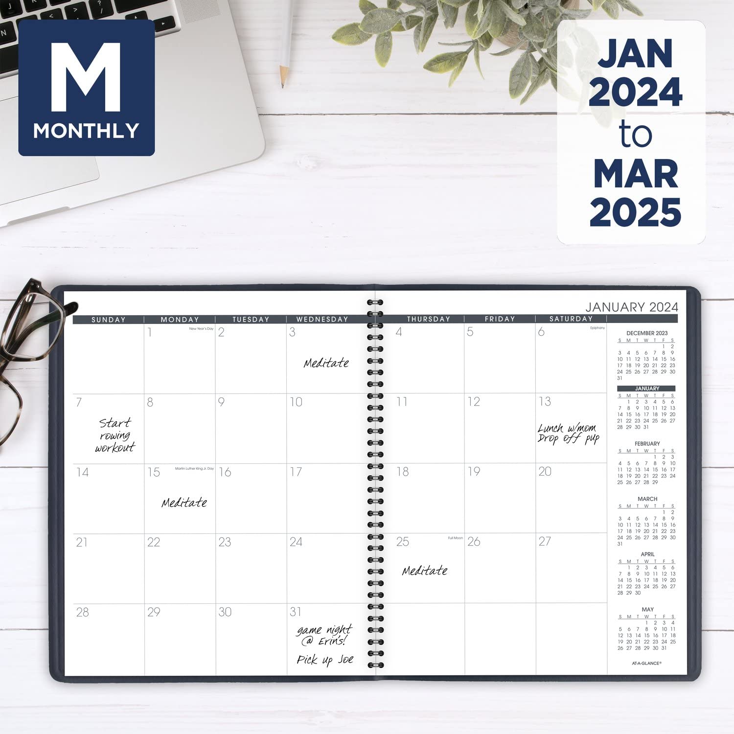 AT-A-GLANCE 2024 Monthly Planner, 9" x 11", Large, Navy (702602024)