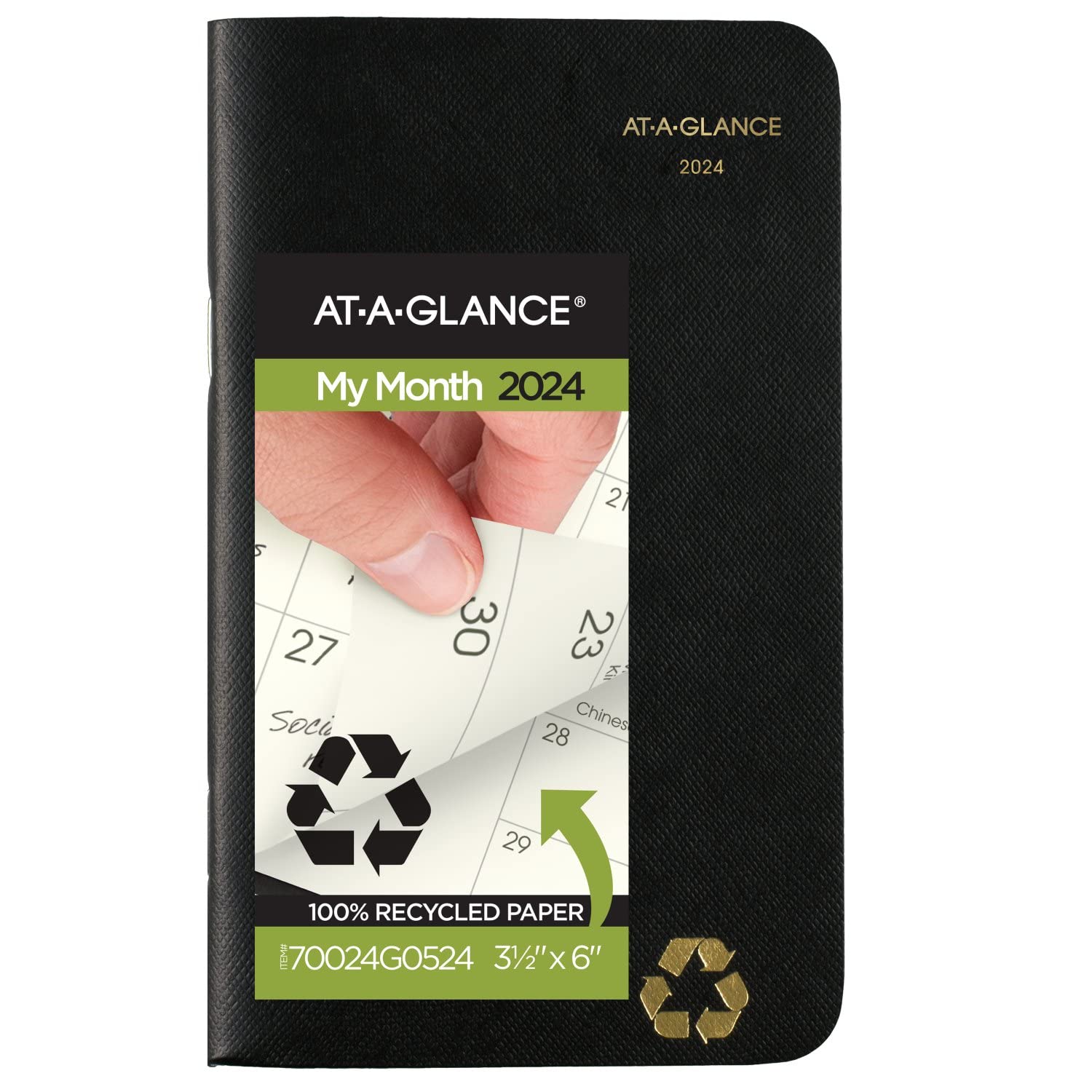 AT-A-GLANCE 2024-2025 Pocket Calendar, 2 Year Planner, 3-1/2" x 6", Pocket Size, Recycled, Black (70024G0524)