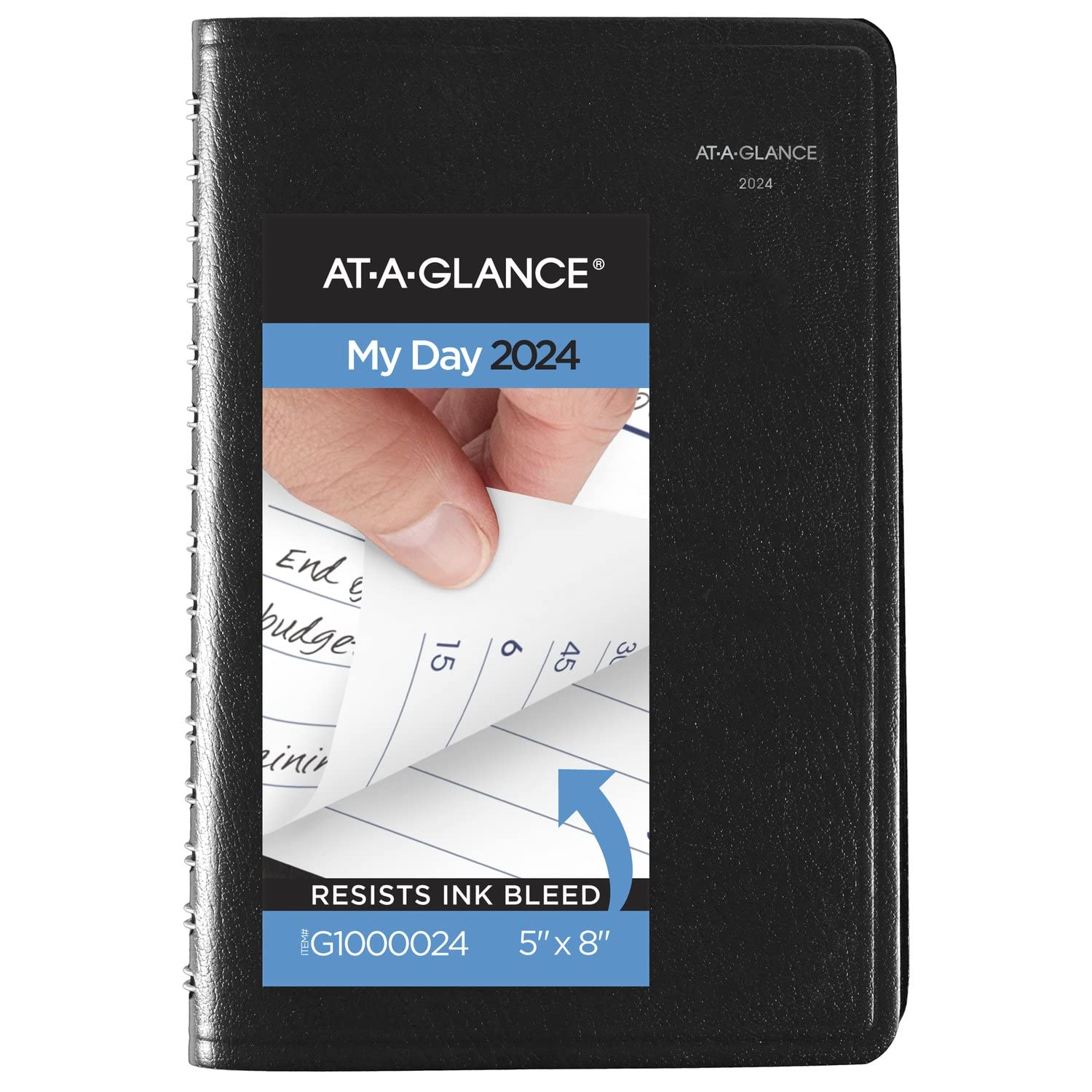 AT-A-GLANCE 2024 Daily Planner, DayMinder, Quarter-Hourly Appointment Book, 5" x 8", Small, Black (G1000024)