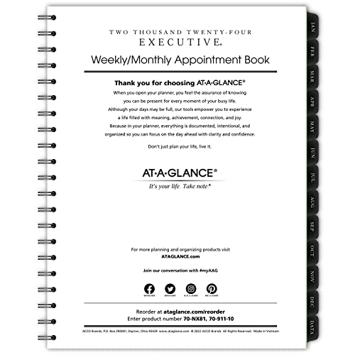 AT-A-GLANCE 2024 Weekly & Monthly Refill for 70-NX81, 8-1/4" x 11", Large, Executive (709111024)