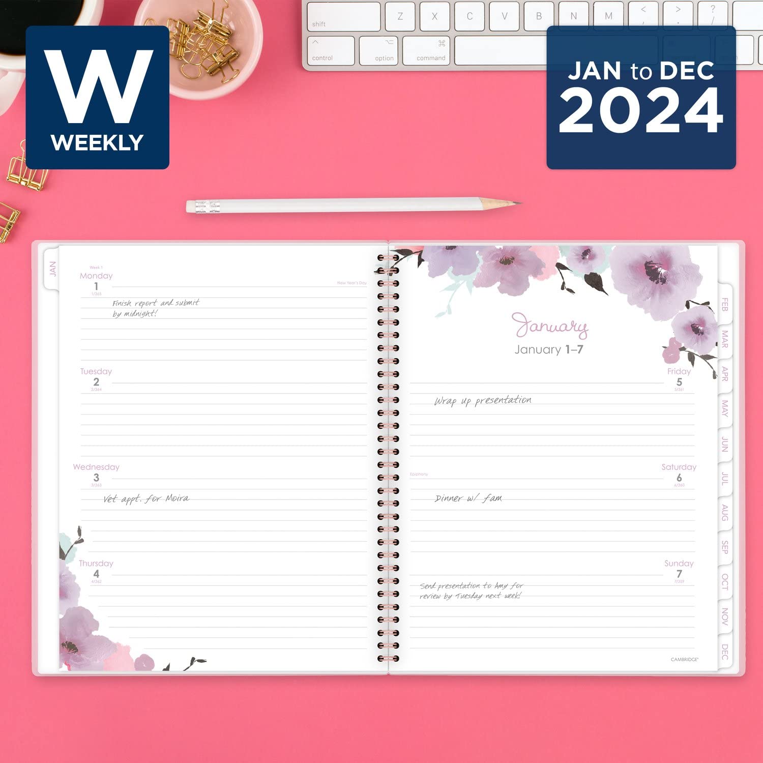 Cambridge 2024 Weekly & Monthly Planner, 8-1/2" x 11", Large, Mina (1134-905-24)