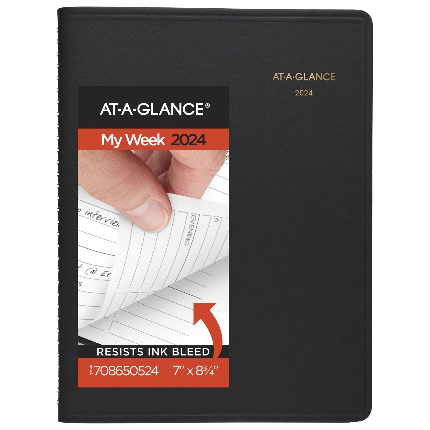 AT-A-GLANCE 2024 Weekly Planner, Hourly Appointment Book, 7" x 8-3/4", Medium, Black (708650524)