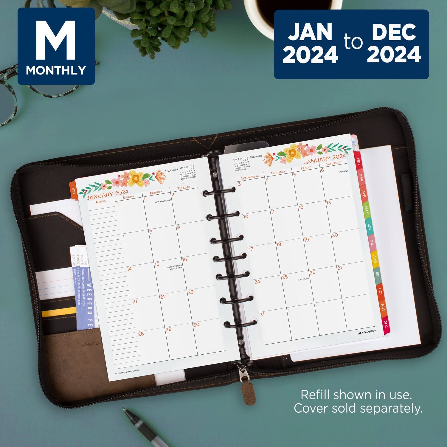 AT-A-GLANCE 2024 Monthly Planner Refill, 52132 DAY-TIMER, 5-1/2" x 8-1/2", Size 4, Desk Size, Kathy Davis (KD81-685-24)