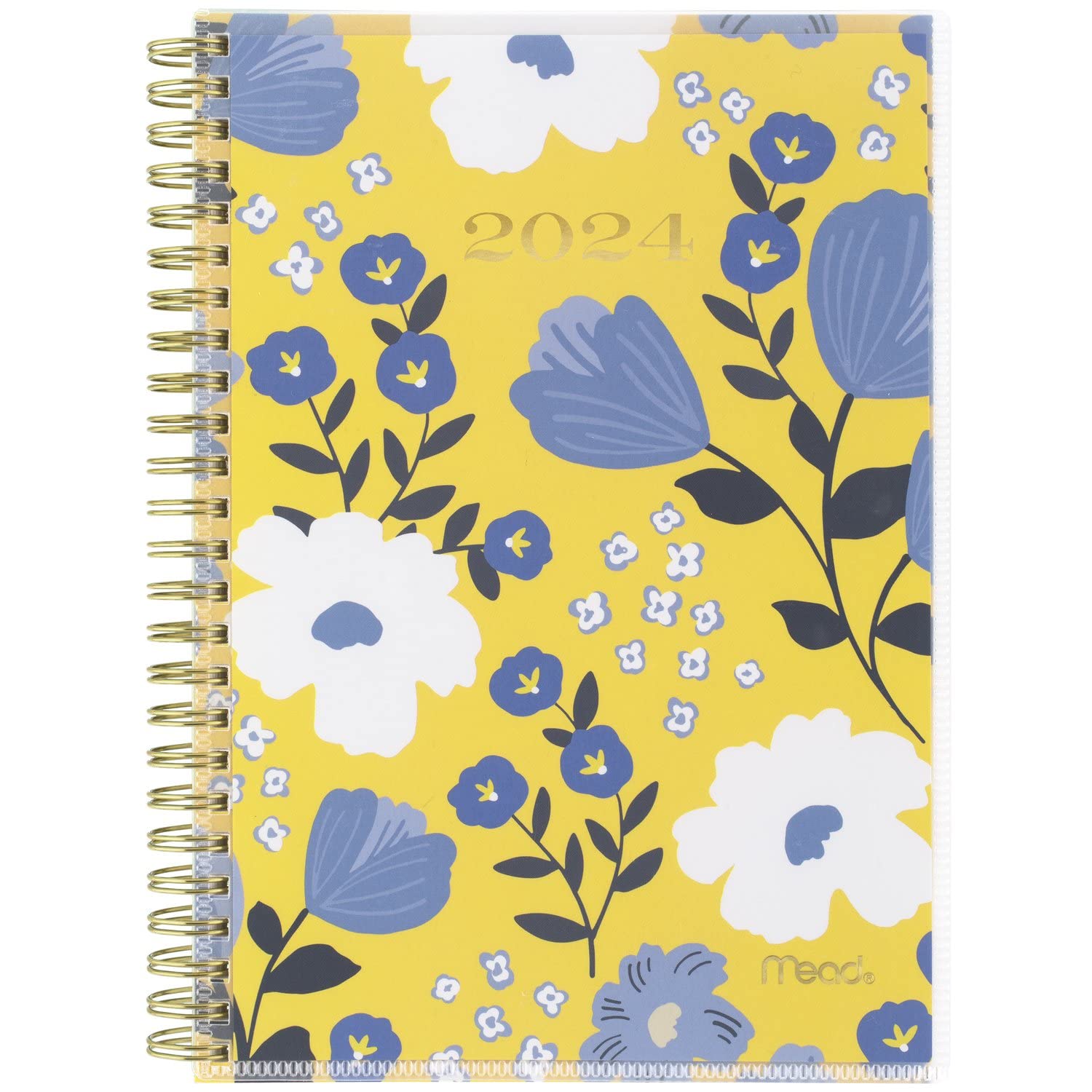 Mead 2024 Weekly & Monthly Planner, 5-1/2" x 8-1/2", Small, 15-Month Customizable, Caprice, Floral, Yellow (1319A-201-24)