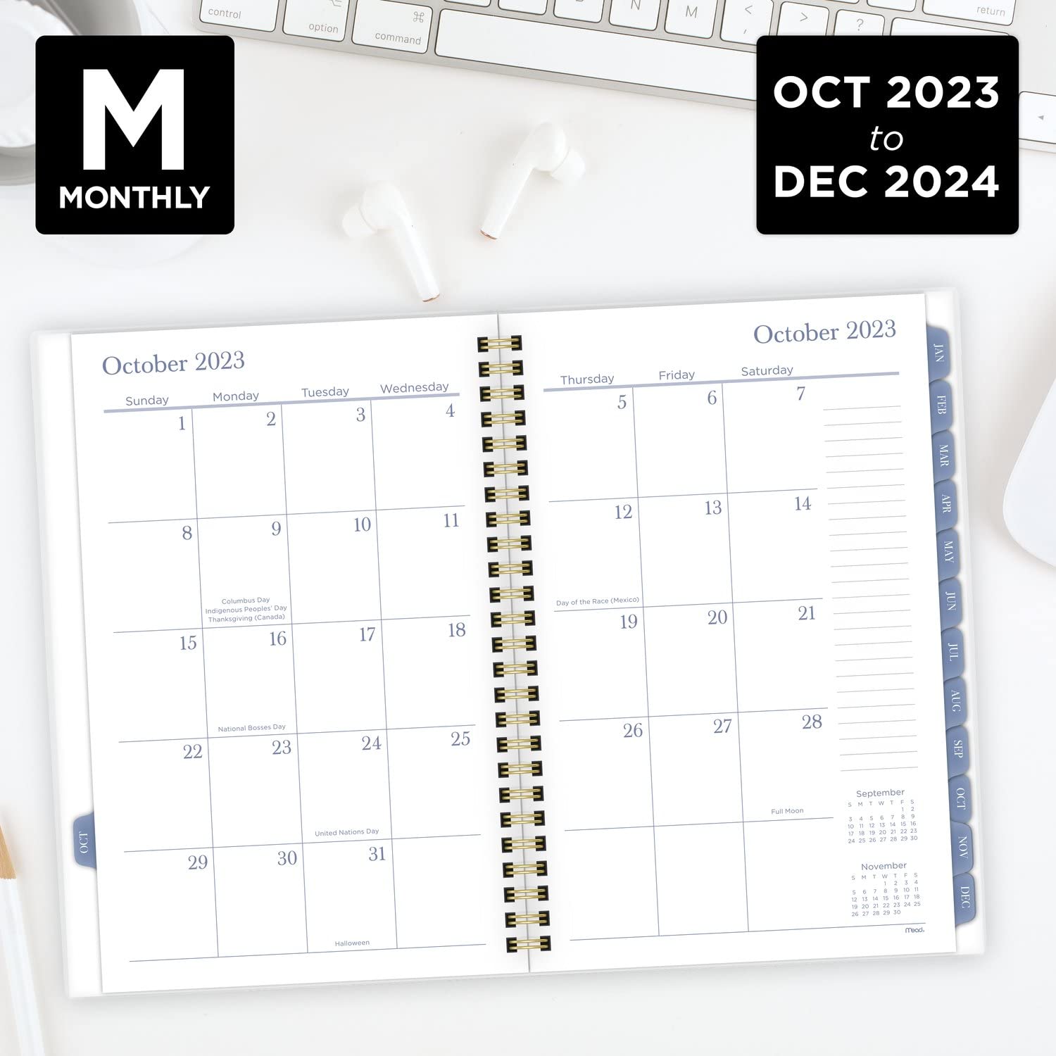 Mead 2024 Weekly & Monthly Planner, 5-1/2" x 8-1/2", Small, 15-Month Customizable, Caprice, Floral, Yellow (1319A-201-24)