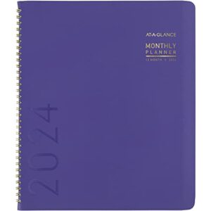 at-a-glance 2024 monthly planner, 9” x 11”, large, monthly tabs, pocket, faux leather, contemporary, purple (70250x1424)