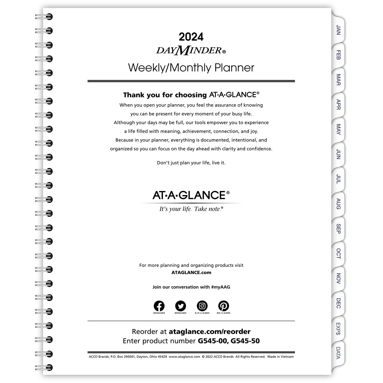 AT-A-GLANCE 2024 Weekly & Monthly Planner Refill for G545 Line Planners by AT-A-GLANCE, 7" x 8-3/4", Medium, Executive, DayMinder (G5455024)