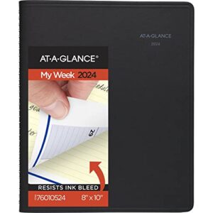 at-a-glance 2024 weekly & monthly planner, quicknotes, open scheduling, monthly tabs, 8" x 10", large, pockets, black (76010524)