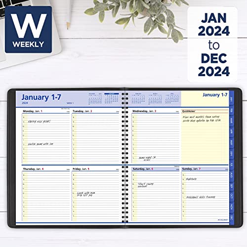 AT-A-GLANCE 2024 Weekly & Monthly Planner, QuickNotes, Open Scheduling, Monthly Tabs, 8" x 10", Large, Pockets, Black (76010524)