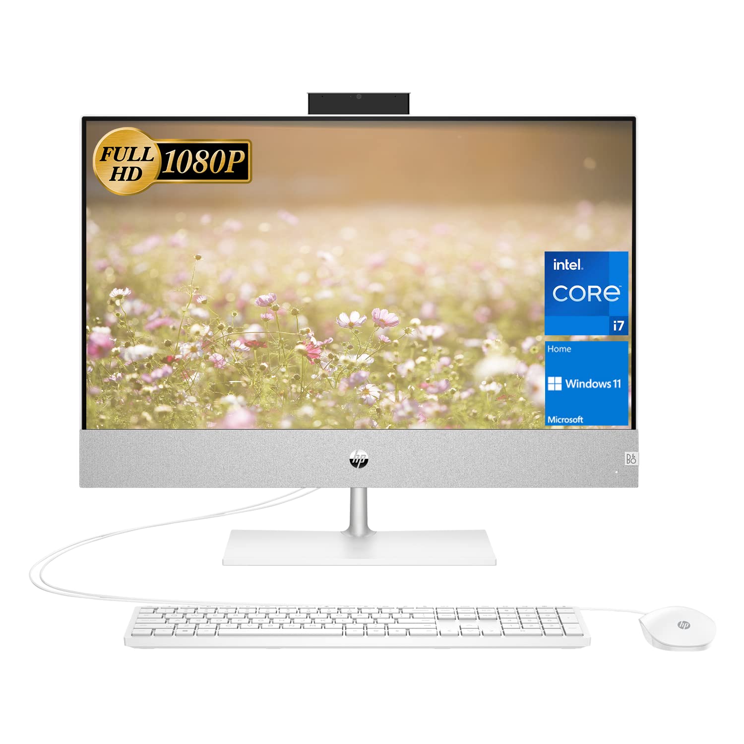 HP Pavilion All-in-One Desktop, 24” FHD Display, 12th Gen Intel i7-12700T Processor, 16GB RAM, 1TB PCIe SSD, Webcam, Wired Keyboard & Mouse, HDMI, RJ-45, Windows 11 Home, White