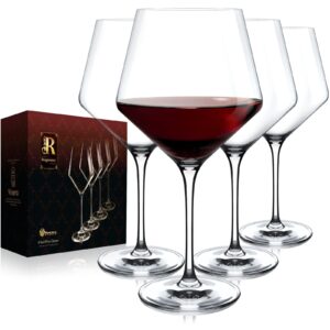 mainstream source red wine glasses, modern renaissance collection – contemporary european style crystal wine glasses with long stems, lead-free (23.5 oz, set of 4)