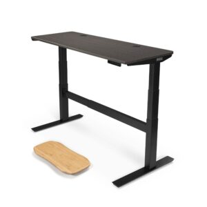 uplift desk ash gray laminate (60 x 24 inch) standing desk 2-leg v2-commercial adjustable stand up c-frame (black), advanced keypad, wire grommets, wire tray, rocker board