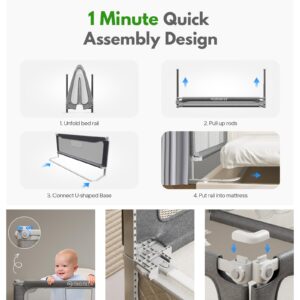 MHOMER Bed Rail for Toddlers, 2 Minutes Quick Assembly Foldable Bed Rails for Queen, King, Full, Twin Size Bed, Bed Rail Guard with Steady U-Shape Base for Toddlers, Baby, Kids (1 Piece, 74.8")