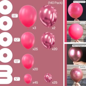 PartyWoo Magenta Balloons, 140 pcs Magenta and Metallic Dark Pink Balloons Different Sizes Pack of 18 Inch 12 Inch 10 Inch 5 Inch for Balloon Garland or Arch as Birthday Decorations, Party Decorations