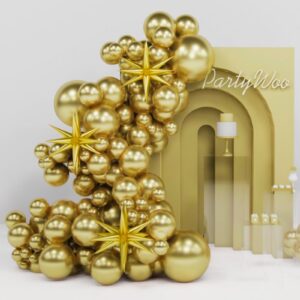 partywoo metallic gold balloons, 110 pcs 22 inch star balloons and gold balloons different sizes pack of 18 inch 12 inch 10 inch 5 inch for balloon garland as birthday decorations, party decorations