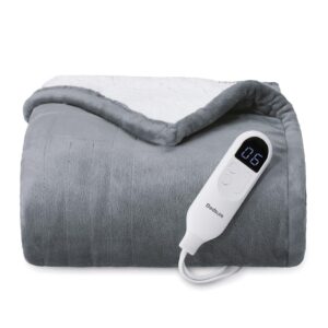 bedsure heated blanket electric blanket - soft flannel electric throw, heating blanket with 4 time settings, 6 heat settings, and 3 hrs timer auto shut off (50x60 inches, grey)