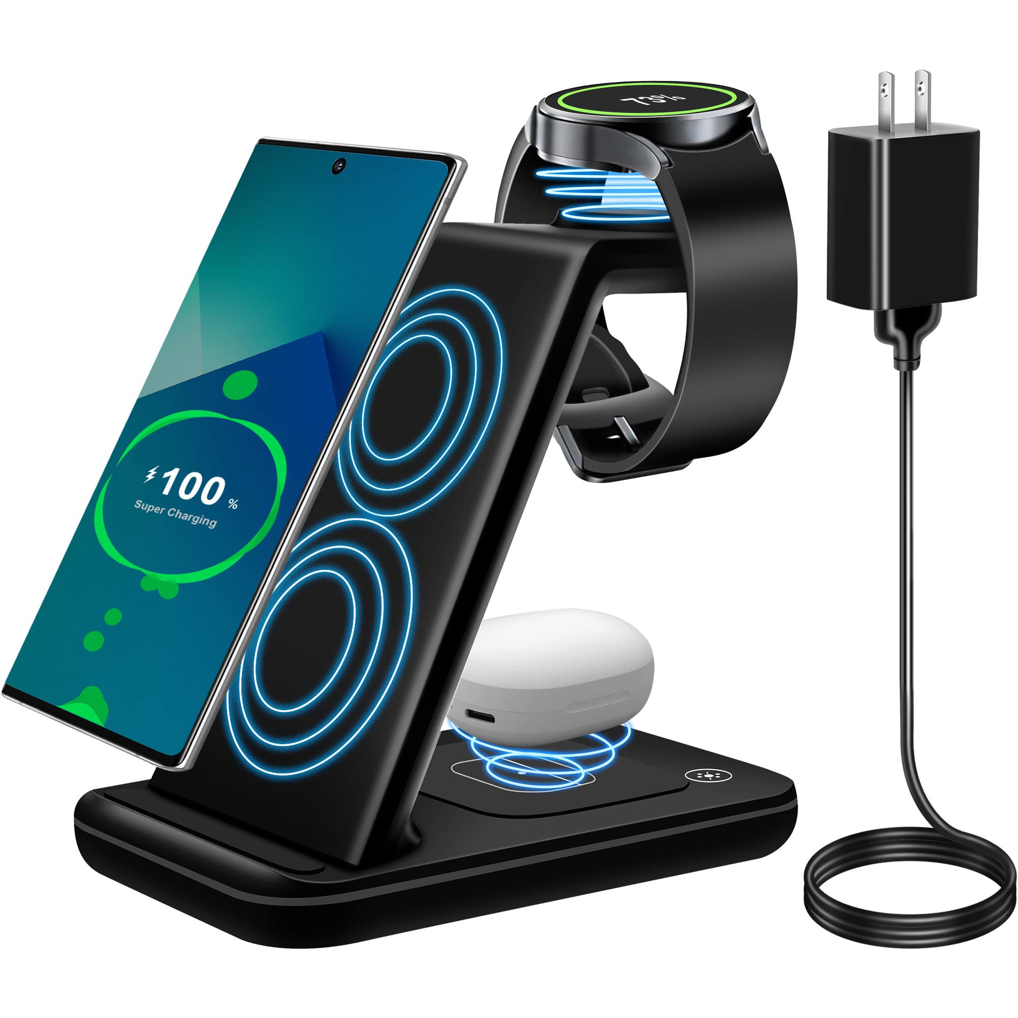 Wireless Charger for Samsung, 3 in 1 Fast Charging Station for Samsung Galaxy S23/S22/S21/S20/S10/Note 20/10, Wireless Charging Stand for Galaxy Watch5/Pro/4/Active 2/1, Buds/Buds+/Pro/Live/Buds2