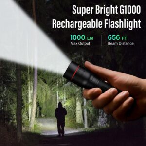 RECHOO Rechargeable Flashlights High Lumens, 2 Pack G1000 Super Bright Flash Light, Small Led Tactical Flashlight with 3 Lighting Modes, Portable Flashlights for Camping Home (Battery Included)