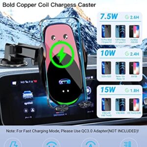 Wireless Car Charger Mount, 15W Qi Fast Charging Auto-Clamping Cell Phone Car Holder ​Air Vent Windshield (Pink)