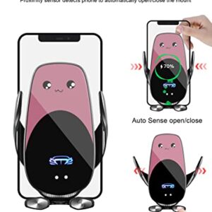 Wireless Car Charger Mount, 15W Qi Fast Charging Auto-Clamping Cell Phone Car Holder ​Air Vent Windshield (Pink)