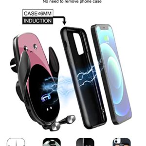 Wireless Car Charger Mount, 15W Qi Fast Charging Auto-Clamping Cell Phone Car Holder ​Air Vent Windshield (Pink)