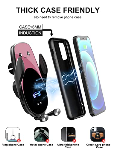 Wireless Car Charger Mount, 15W Qi Fast Charging Auto-Clamping Cell Phone Car Holder ​Air Vent Windshield (Pink)