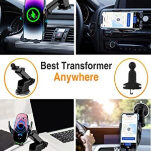 Wireless Car Charger Mount, 15W Qi Fast Charging Auto-Clamping Cell Phone Car Holder ​Air Vent Windshield (Pink)