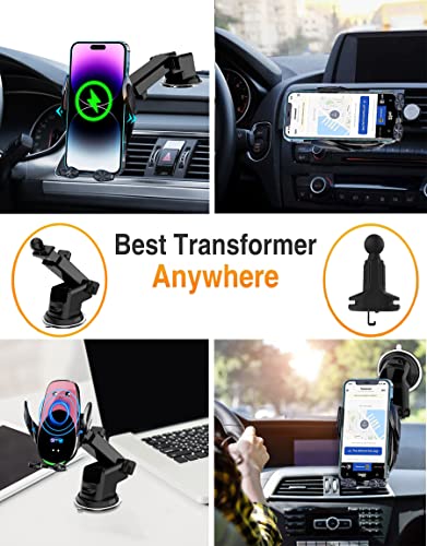 Wireless Car Charger Mount, 15W Qi Fast Charging Auto-Clamping Cell Phone Car Holder ​Air Vent Windshield (Pink)