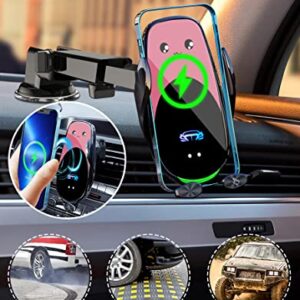 Wireless Car Charger Mount, 15W Qi Fast Charging Auto-Clamping Cell Phone Car Holder ​Air Vent Windshield (Pink)