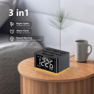 【3 in 1】 Sound Machine Dual Alarm Clock Night Light White Noise Machine 27 Sleeping Sounds for Adults Kids Precise 32 Level Volume Sleep Timer Memory Function Digital Clock with 30 Wake Up Sounds