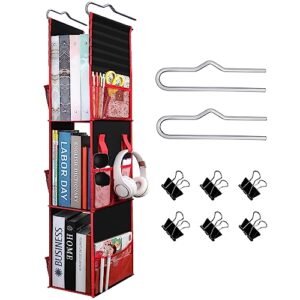 annecy locker organizer for school, work, gym, and closet, 3 shelf hanging locker accessories for girls boys, adjustable school locker shelf from 3 to 2 shelves, black&red