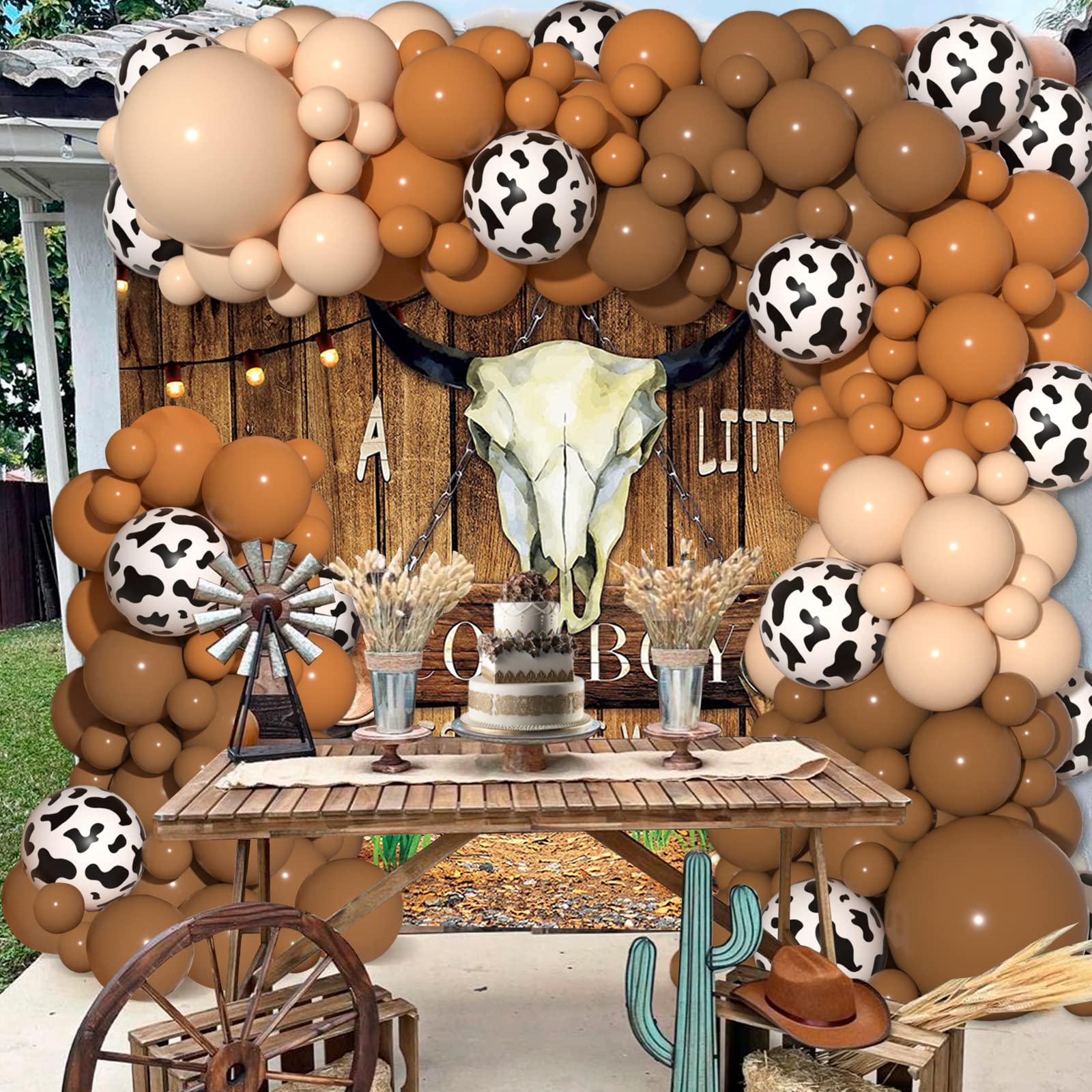 JOGAMS Cow Balloons Arch Garland Kit with 163Pack Brown Nude Cow Print Balloons for Farm Western Cowboy Cowgirl Cow Theme Birthday Baby Shower Party Decorations