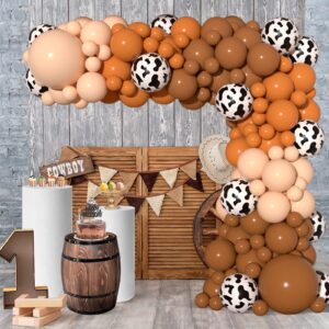 JOGAMS Cow Balloons Arch Garland Kit with 163Pack Brown Nude Cow Print Balloons for Farm Western Cowboy Cowgirl Cow Theme Birthday Baby Shower Party Decorations