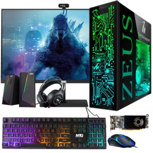 gaming desktop pc, intel i7 6th gen, techmagnet zeus pro 6, rx 550, 16gb argb ram, 1tb ssd + 2tb hdd, 24 inch monitor, rgb keyboard mouse, speaker, headphone, webcam, win 10 pro (renewed)