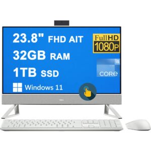 dell inspiron 5000 5410 24 aio desktop 23.8" fhd ag ait infinityedge touchscreen 12th generation intel 10-core i5-1235u (beats i7-1195g7) 32gb ram 1tb ssd usb-c hdmi fhd camera win11 white