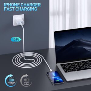 Fast Charger iPhone,3Pack Apple Charger 10 FT iPhone Charger Fast Charging[Apple MFi Certified] USB C Wall Charger,Long 10 Foot USB C to Lightning Cable for iPhone 14 Pro Max/13 Pro/12 MINI/11/SE/XS