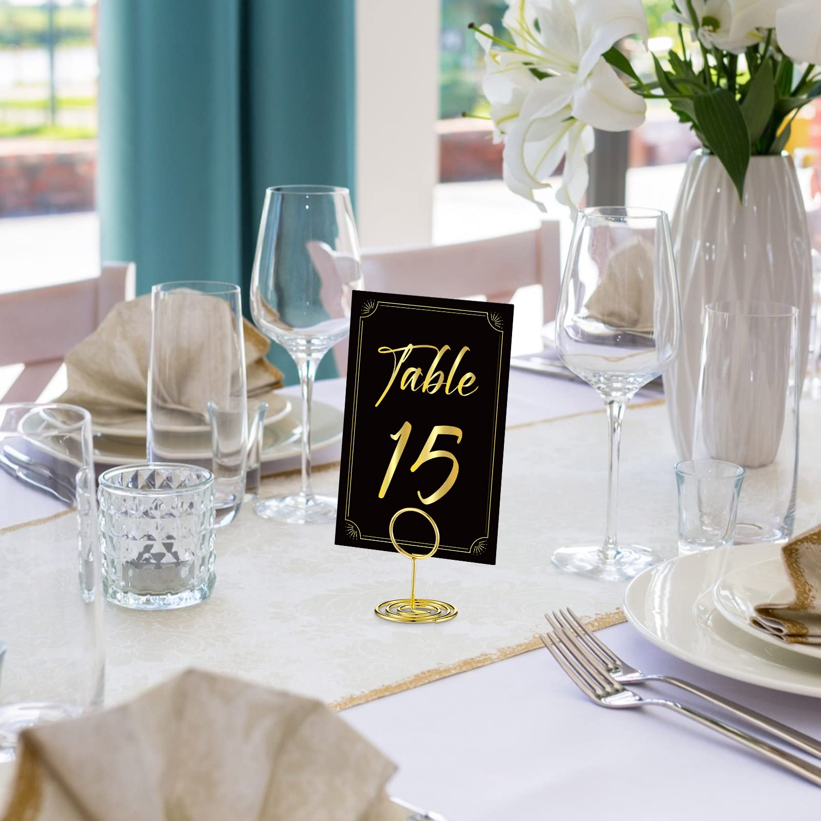 31 Sets Black Table Number Cards with Gold Table Number Holders, 1-30 Table Numbers Cards Head Table Card 2 Inch Gold Place Cards Holder Stands for Wedding Anniversary (Black, Gold)