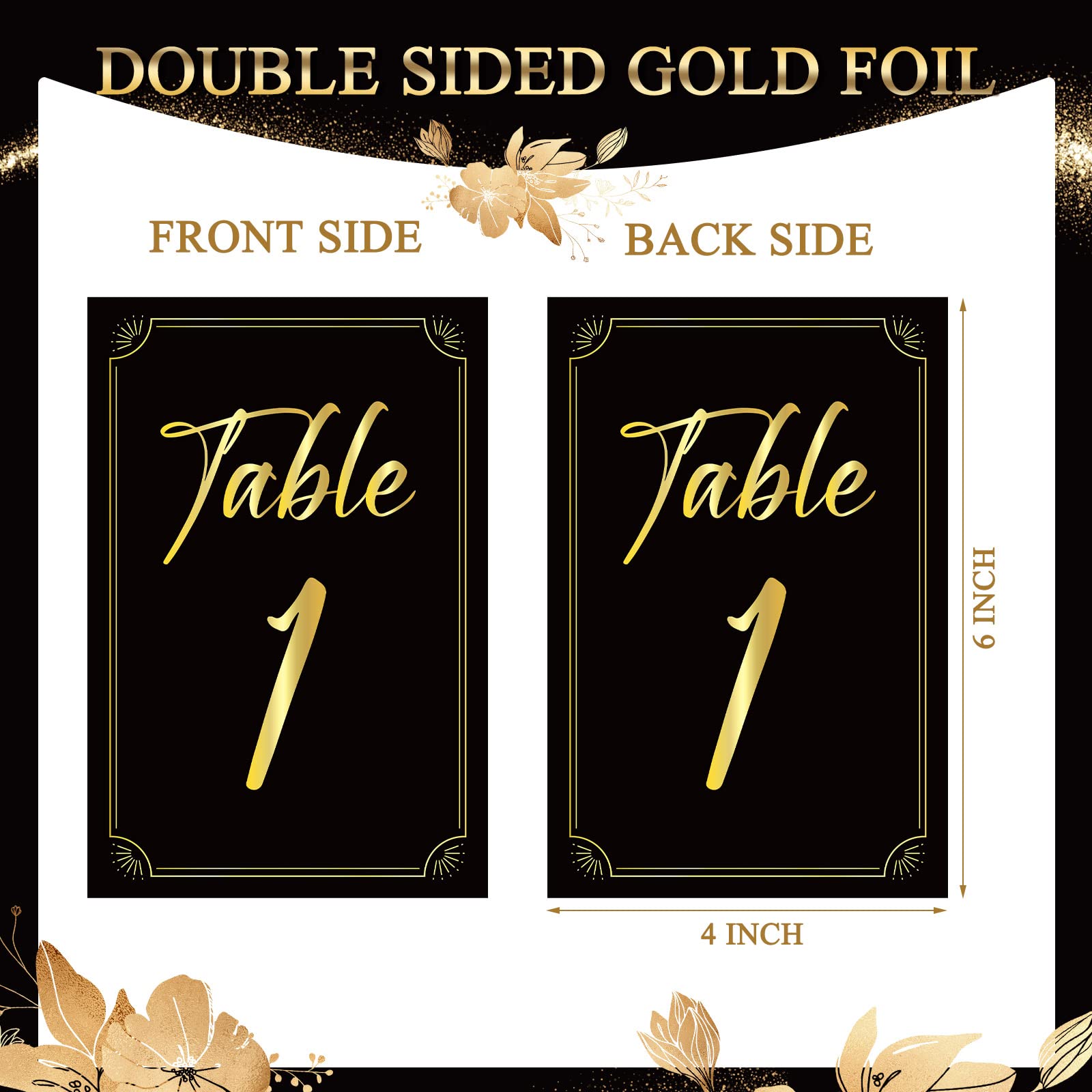 31 Sets Black Table Number Cards with Gold Table Number Holders, 1-30 Table Numbers Cards Head Table Card 2 Inch Gold Place Cards Holder Stands for Wedding Anniversary (Black, Gold)