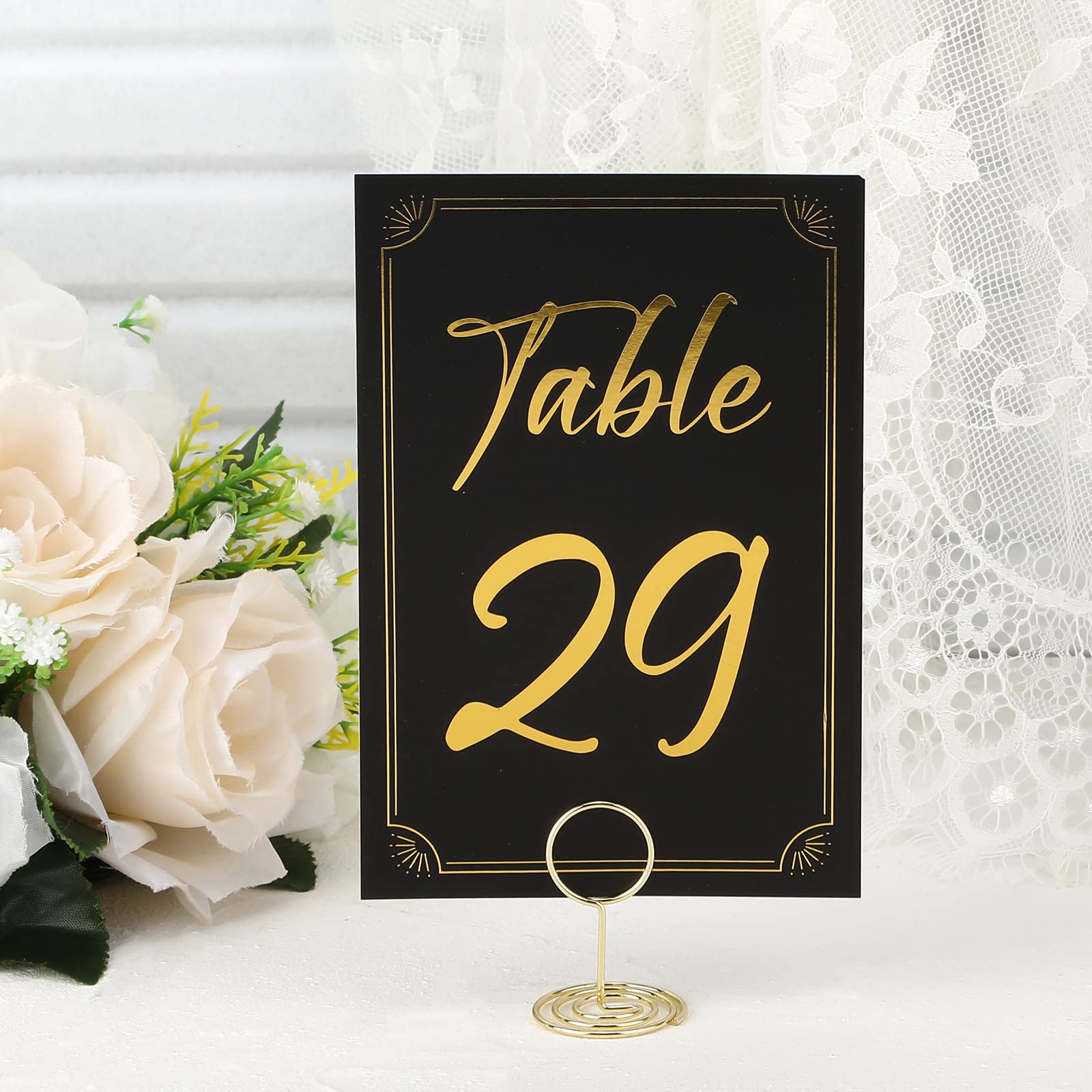 31 Sets Black Table Number Cards with Gold Table Number Holders, 1-30 Table Numbers Cards Head Table Card 2 Inch Gold Place Cards Holder Stands for Wedding Anniversary (Black, Gold)